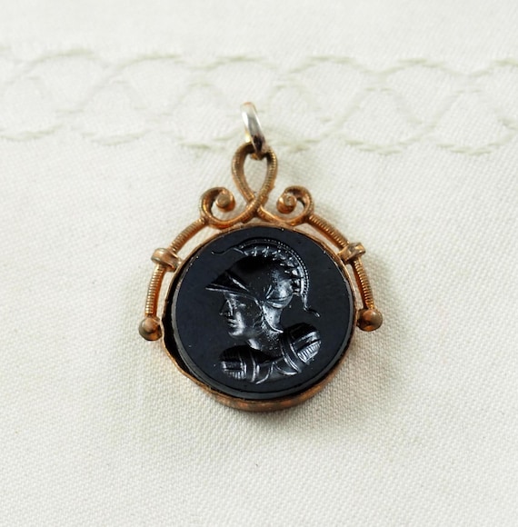 Victorian Gold Filled Pocket Watch Fob: Obsidian Warr… - Gem