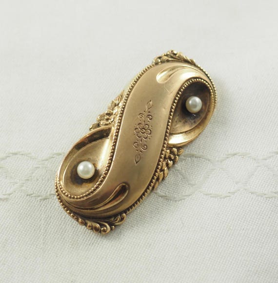 Victorian Brooch, 8K Gold Front, Love Knot or Eternit… - Gem
