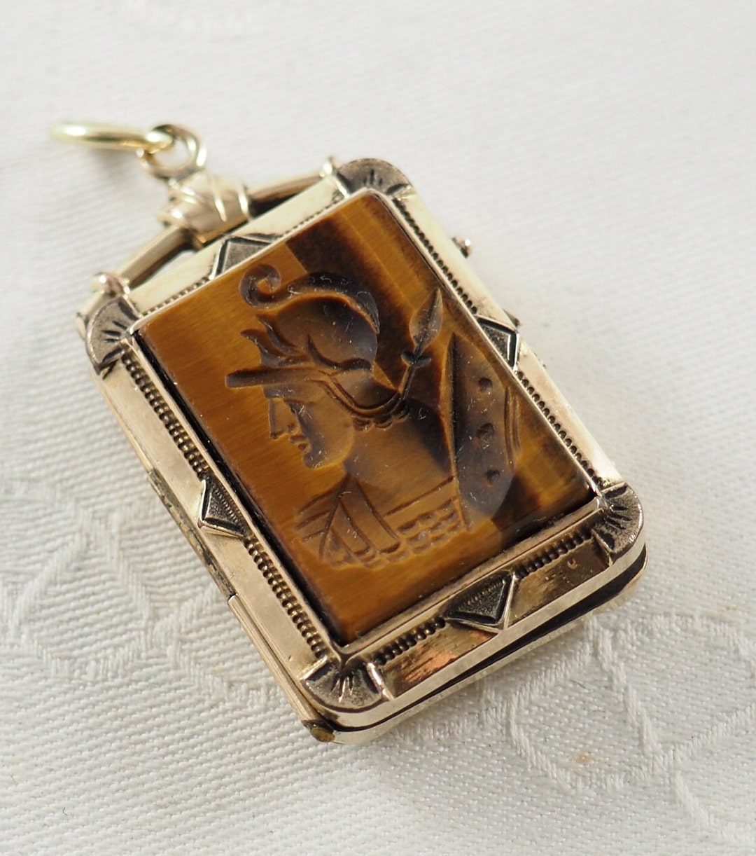 Antique Victorian Book Shaped Locket in Gold Filled With Tiger Eye ...