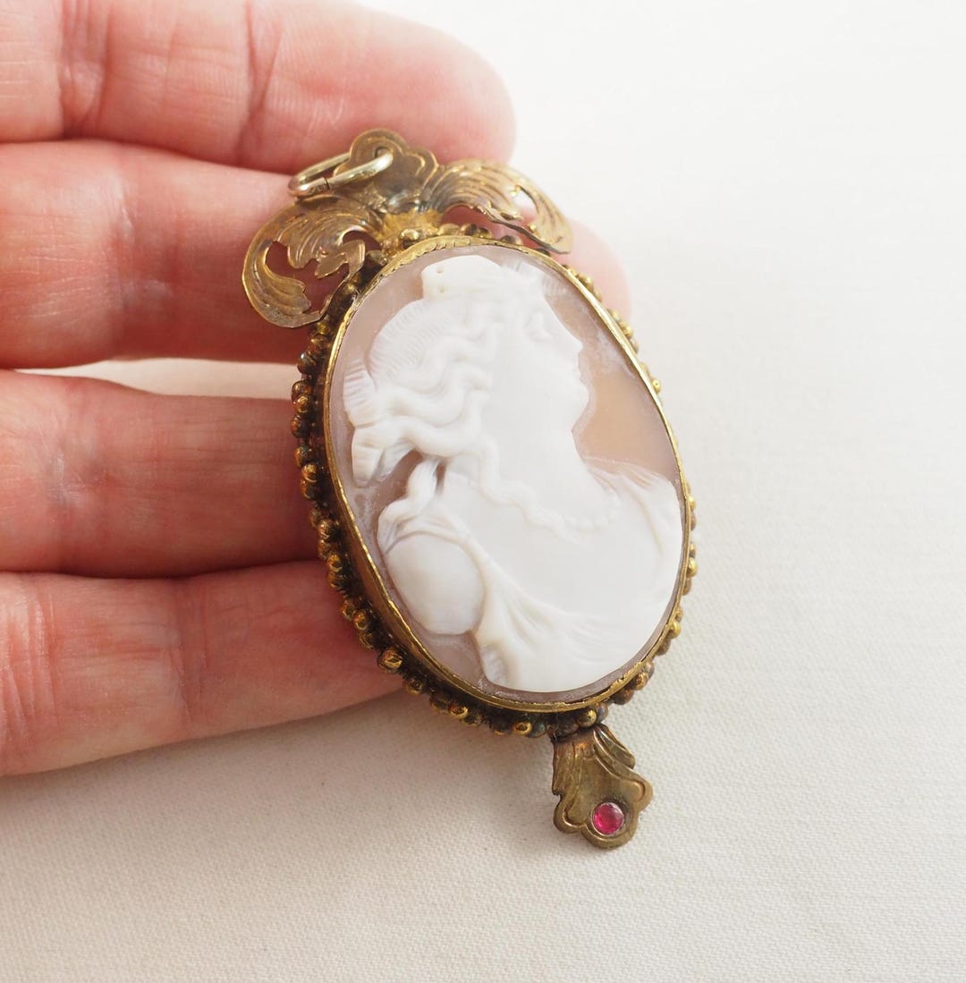 Antique Victorian Oval Shell Cameo Pendant in Ornate Gold Filled Mount ...