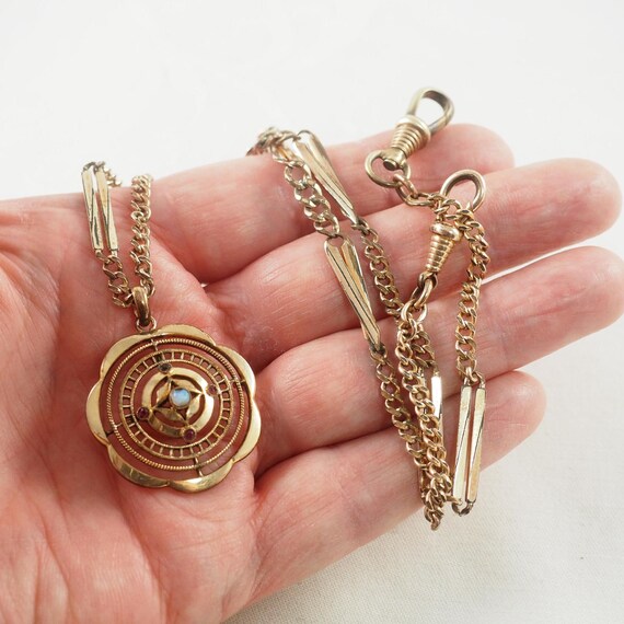 Antique Edwardian Watch Chain and Circular Target Pen… - Gem