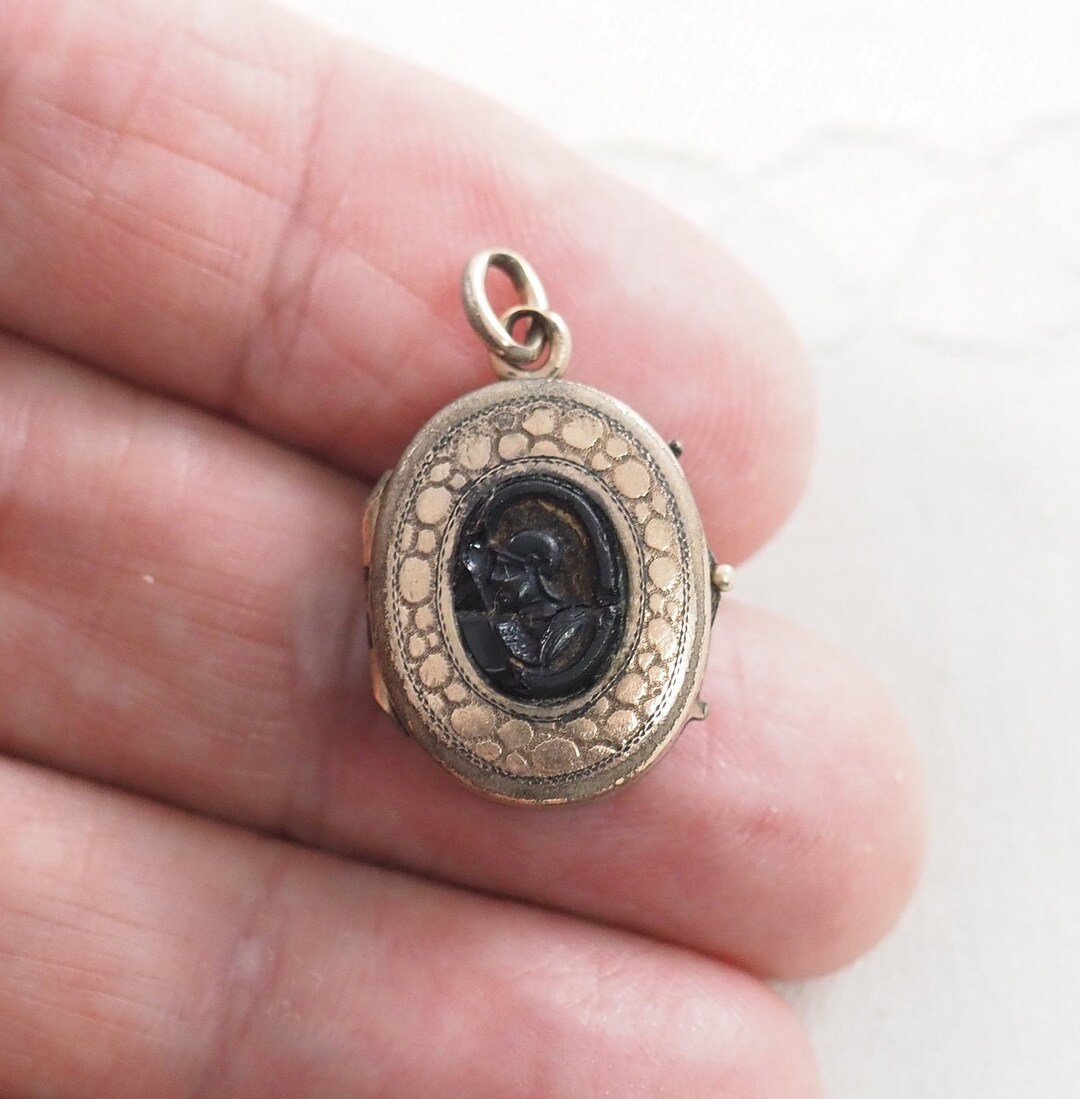 Antique Victorian Miniature Gold Filled Obsidian and Onyx Locket ...