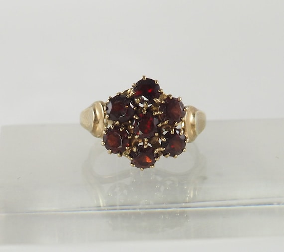 Antique Edwardian 8K Gold Garnet Cluster Ring - Size … - Gem