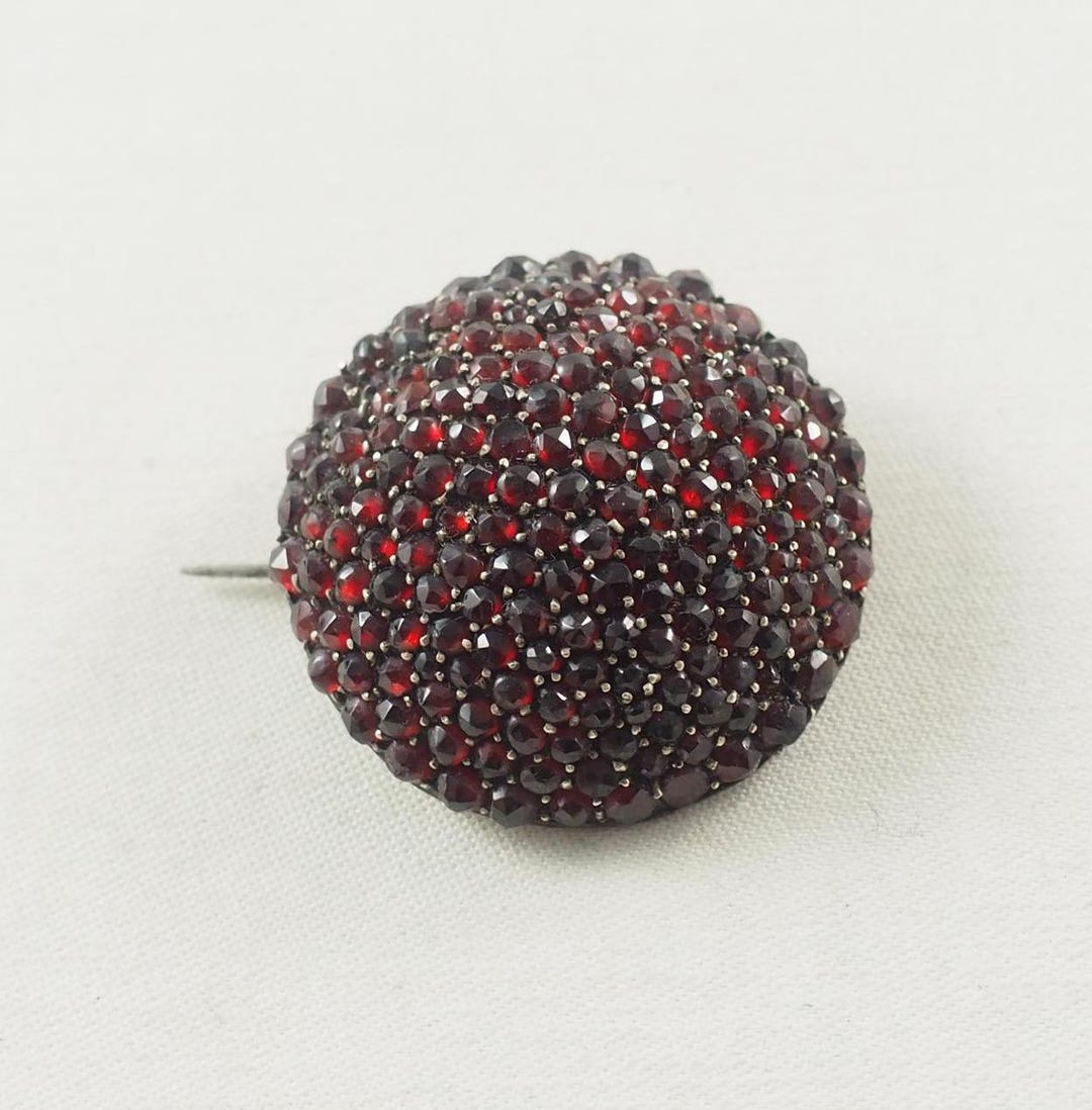 Antique Victorian Bohemian Garnet Circular Brooch, Domed Form With Rose ...