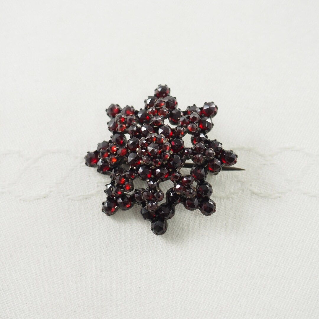 Antique Victorian Bohemian Garnet Star Burst Brooch, 8 Points, Rose Cut ...