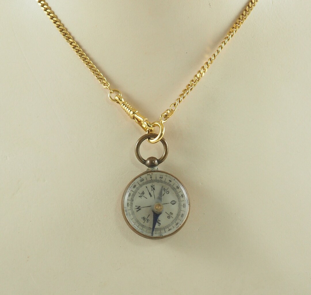 Vintage 1930s Brass Cased Pocket Compass With Bail Loop, Paper Dial ...