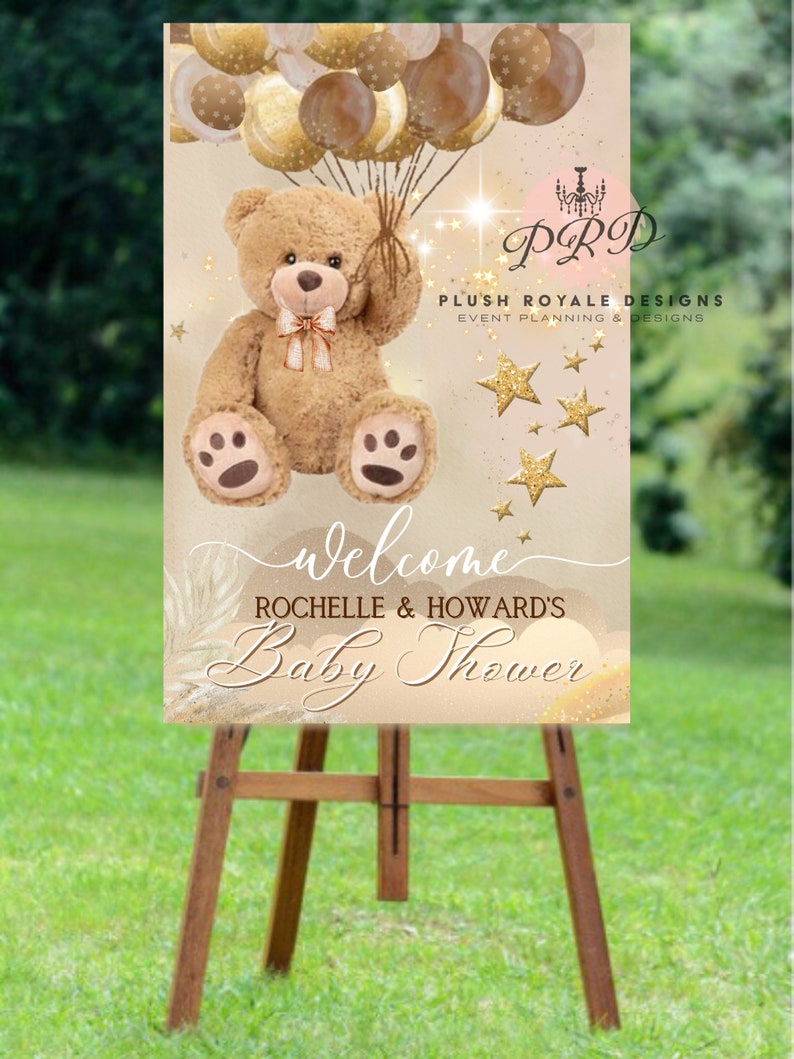 Teddy Bear Balloon Welcome Sign, Gender Neutral Teddy Baby Shower Sign ...