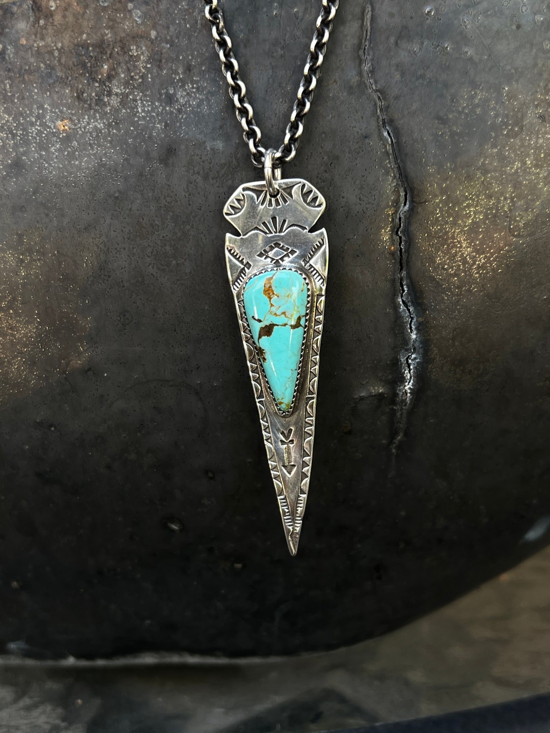 Otoe Long Arrowhead With Turquoise Pendant, Arrowhead Necklace ...