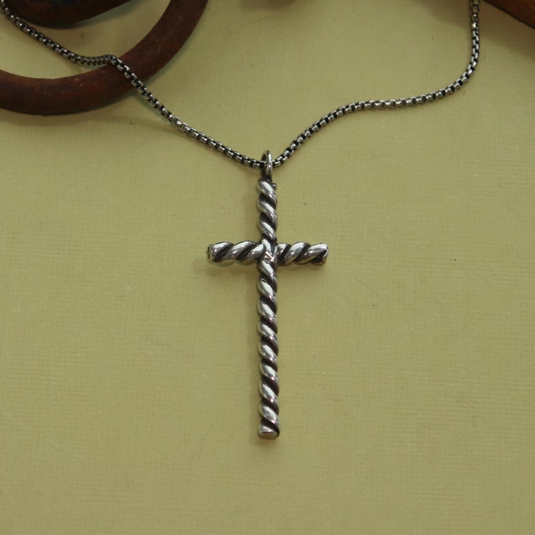Rope Cross Necklace, Sterling Silver Jewelry, Christian, Handmade ...