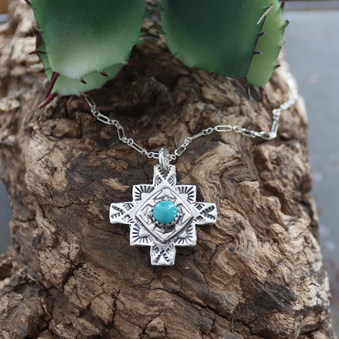 Las Cruces Pendant, Sterling Silver Necklace, Simple Turquoise Necklace ...