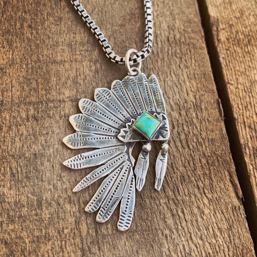 Pocatello Indian Chief Headdress Pendant, Indian Headdress Necklace ...
