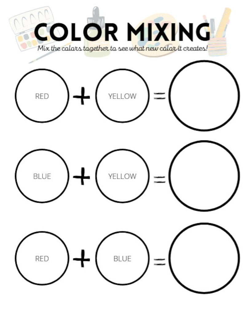 Coloring Mixing Printable, Art Teacher Printable, Coloring Mixing ...