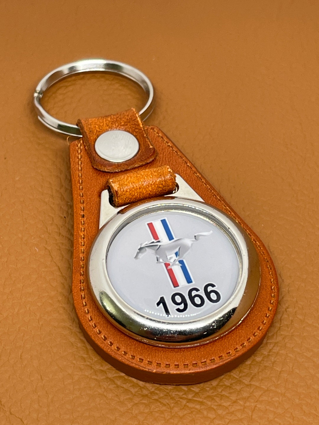 1966 Mustang Gray Premium Leather Classic Tan Keychain - Etsy