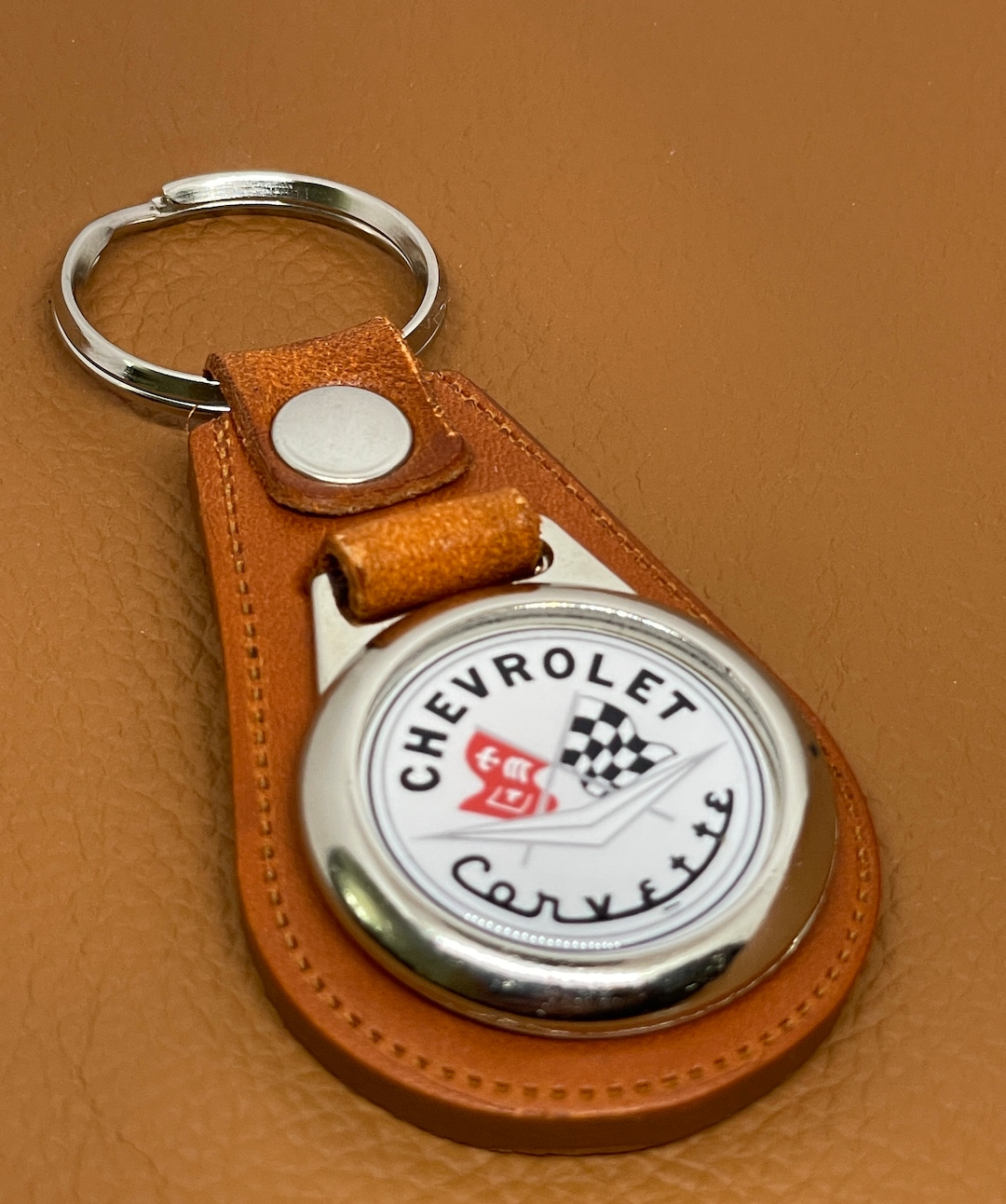 CORVETTE KEYCHAIN Premium Classic Tan Authentic Leather - Etsy