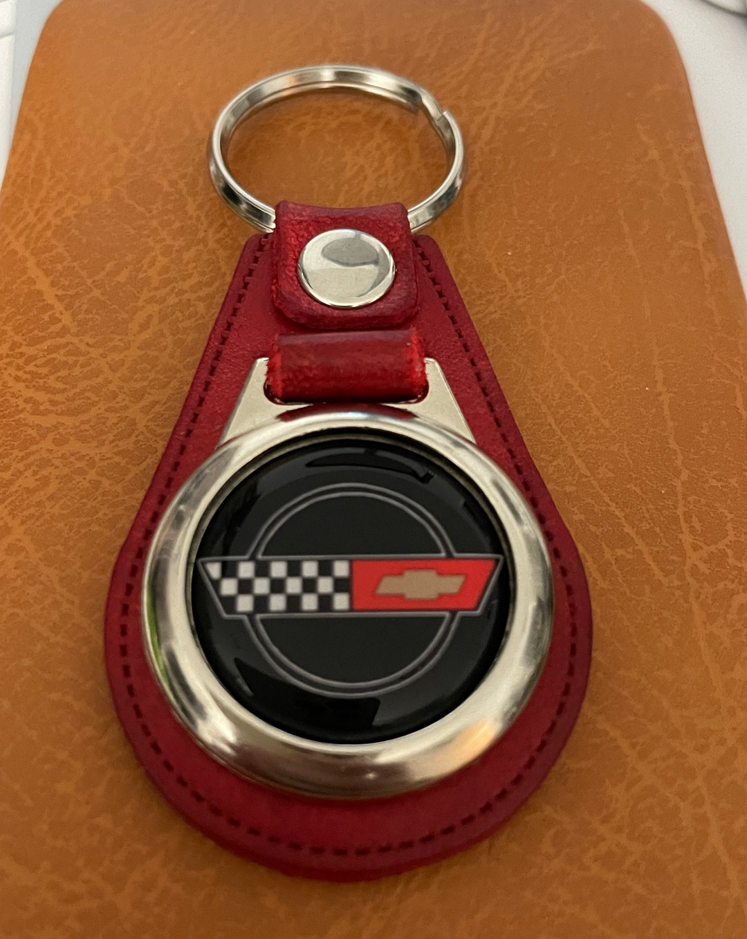 BLACK Corvette Red Leather Keychain - Etsy