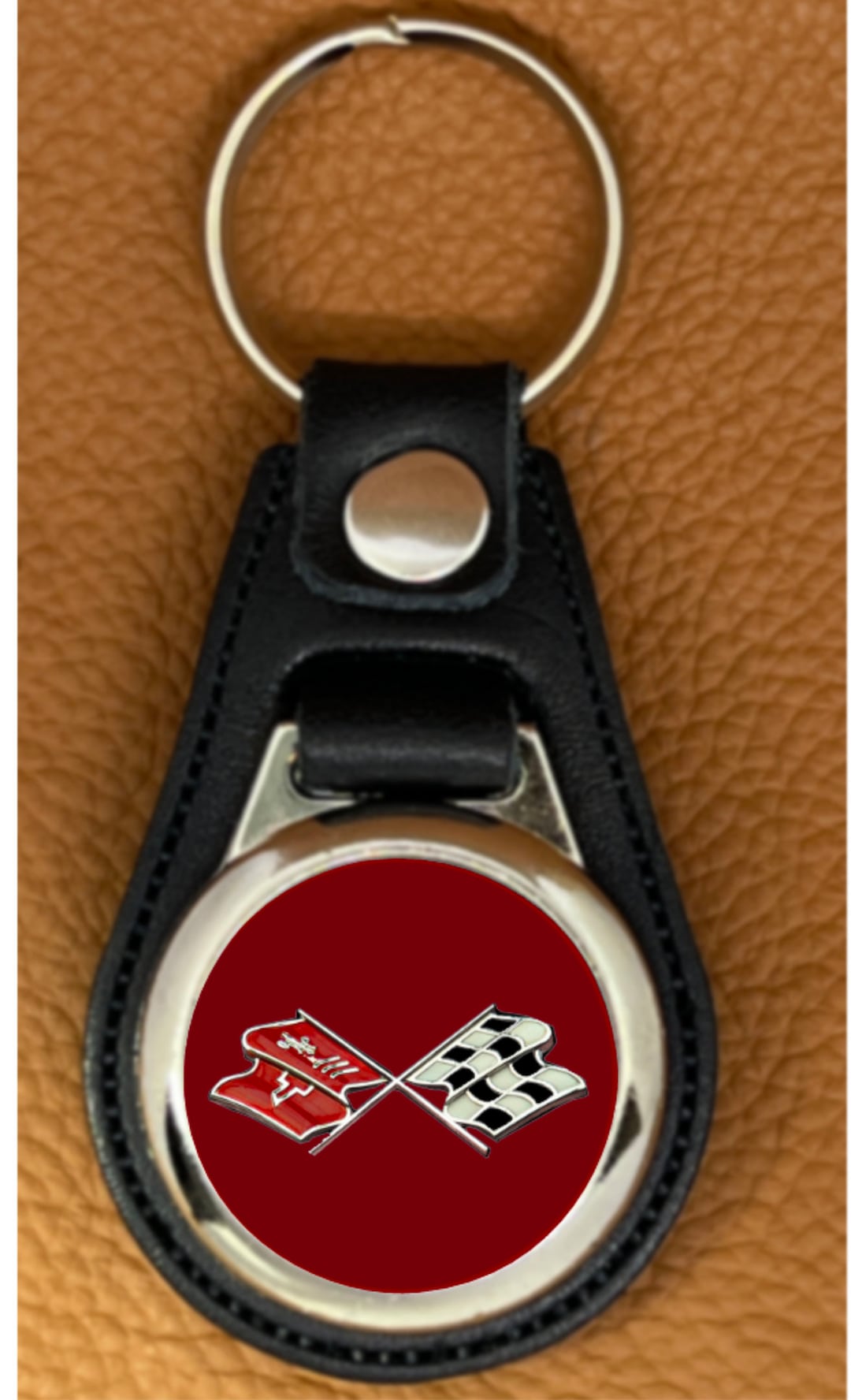 C3 Black Leather Keychain for Corvette Red Face - Etsy