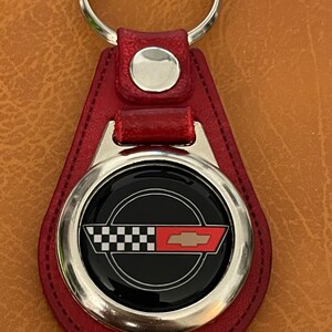 BLACK Corvette Red Leather Keychain - Etsy