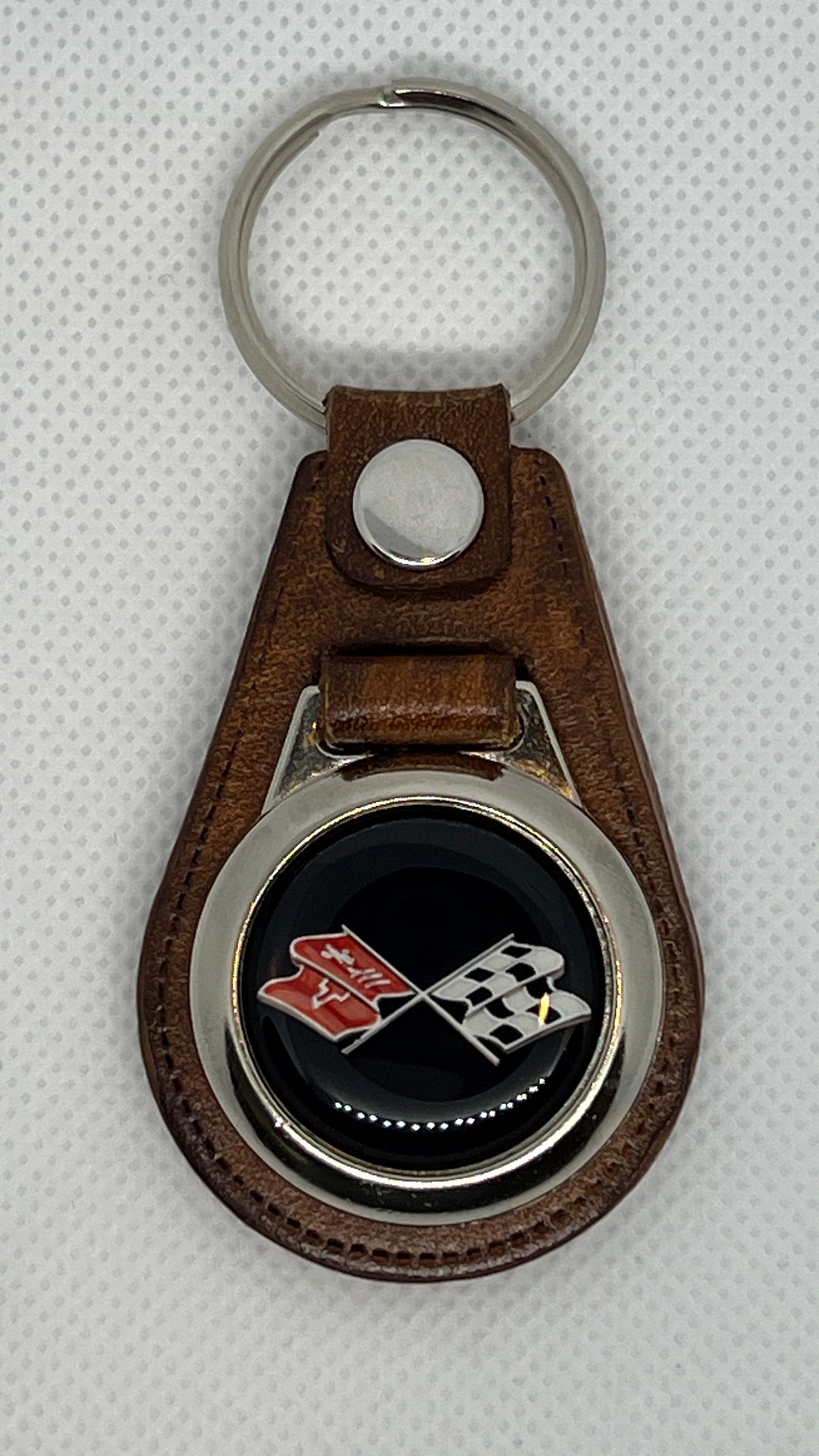 Leather Retro Hand Crafted Old School Keychain for Red Corvette Cross ...