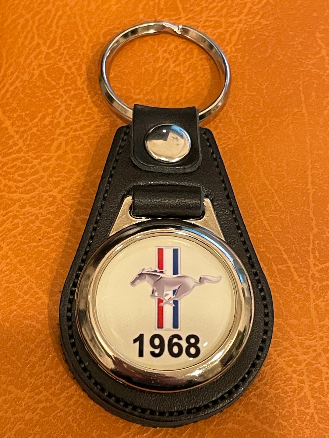 1968 Pony Car Keychain – Retro 60s Striped Muscle Emblem Leather Key ...