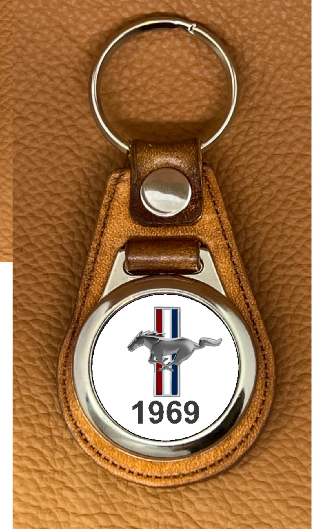 Premium Leather Keychain for White 1969 Mustang - Etsy