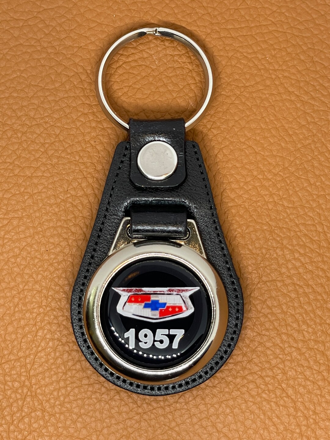 1957 CHEVY Keychain Black Premium Leather - Etsy