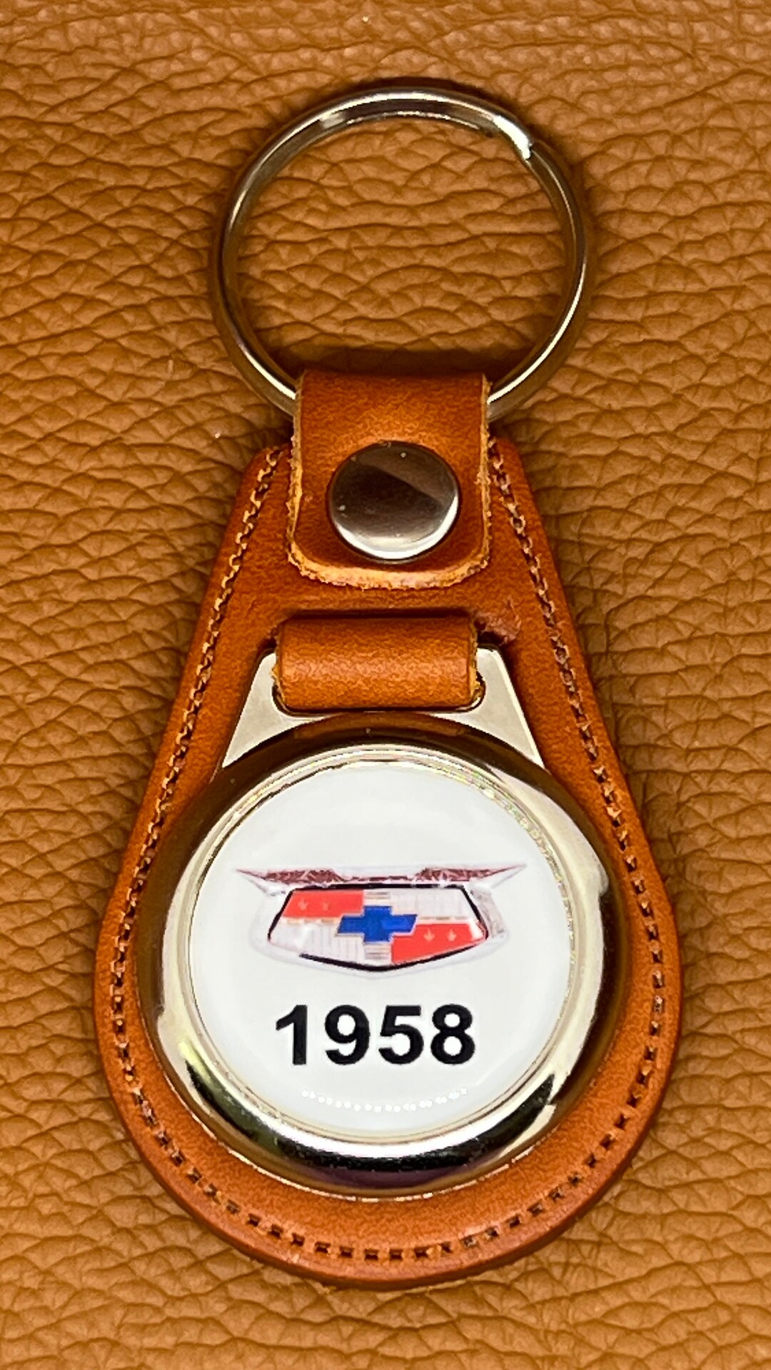 Premium Leather Classic Tan Vintage Keychain for 1958 Chevy - Etsy