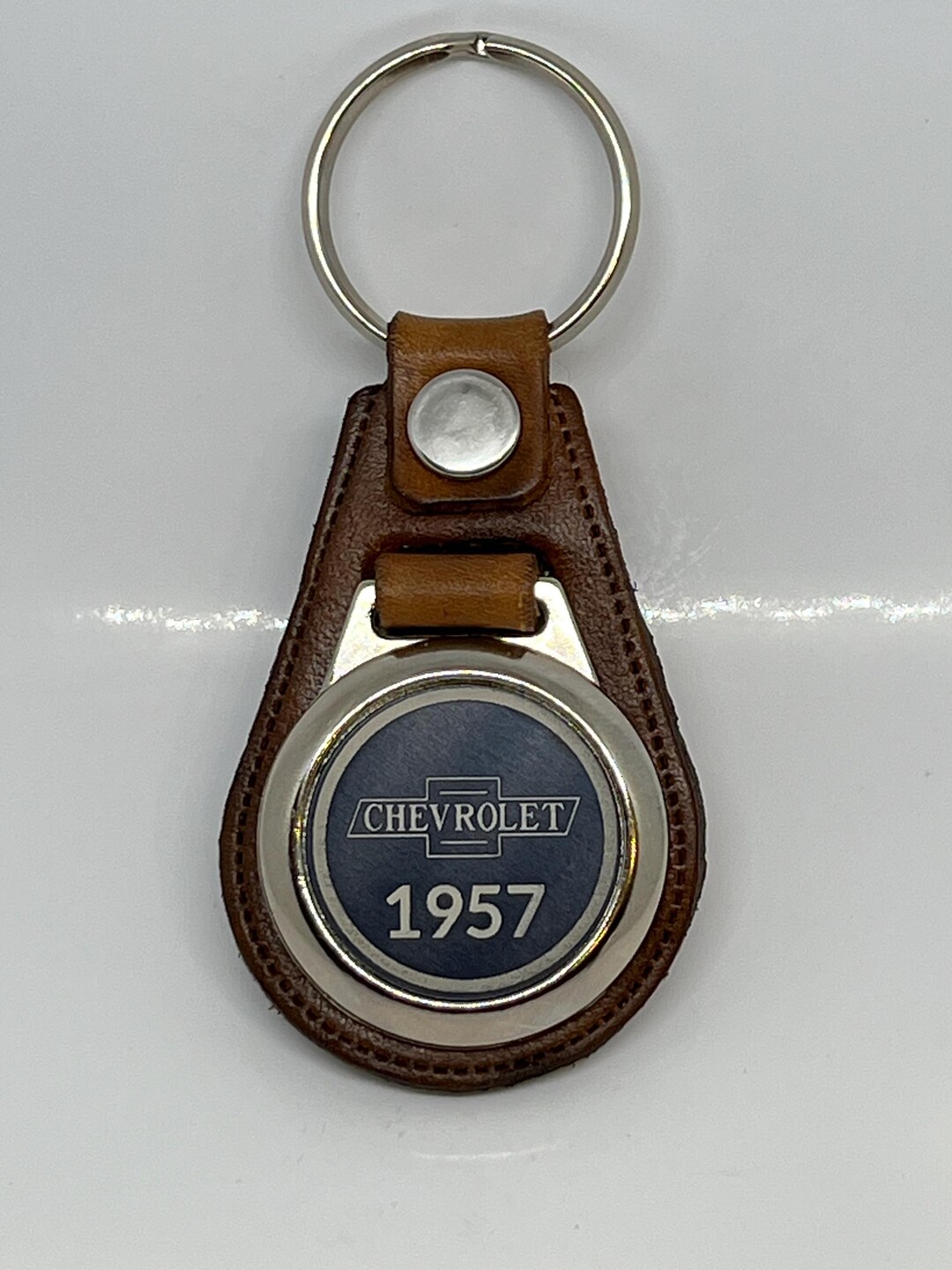 1957 Engraved Chevy Keychain in Brown Leather and Steel - Etsy
