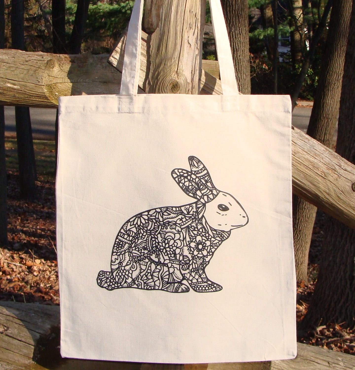 Bunny Tote Beach Bag Rabbit Market Bag Zendoodle Adult | Etsy