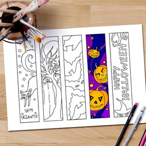 Halloween coloring bookmarks printable bookmarks to color | Etsy