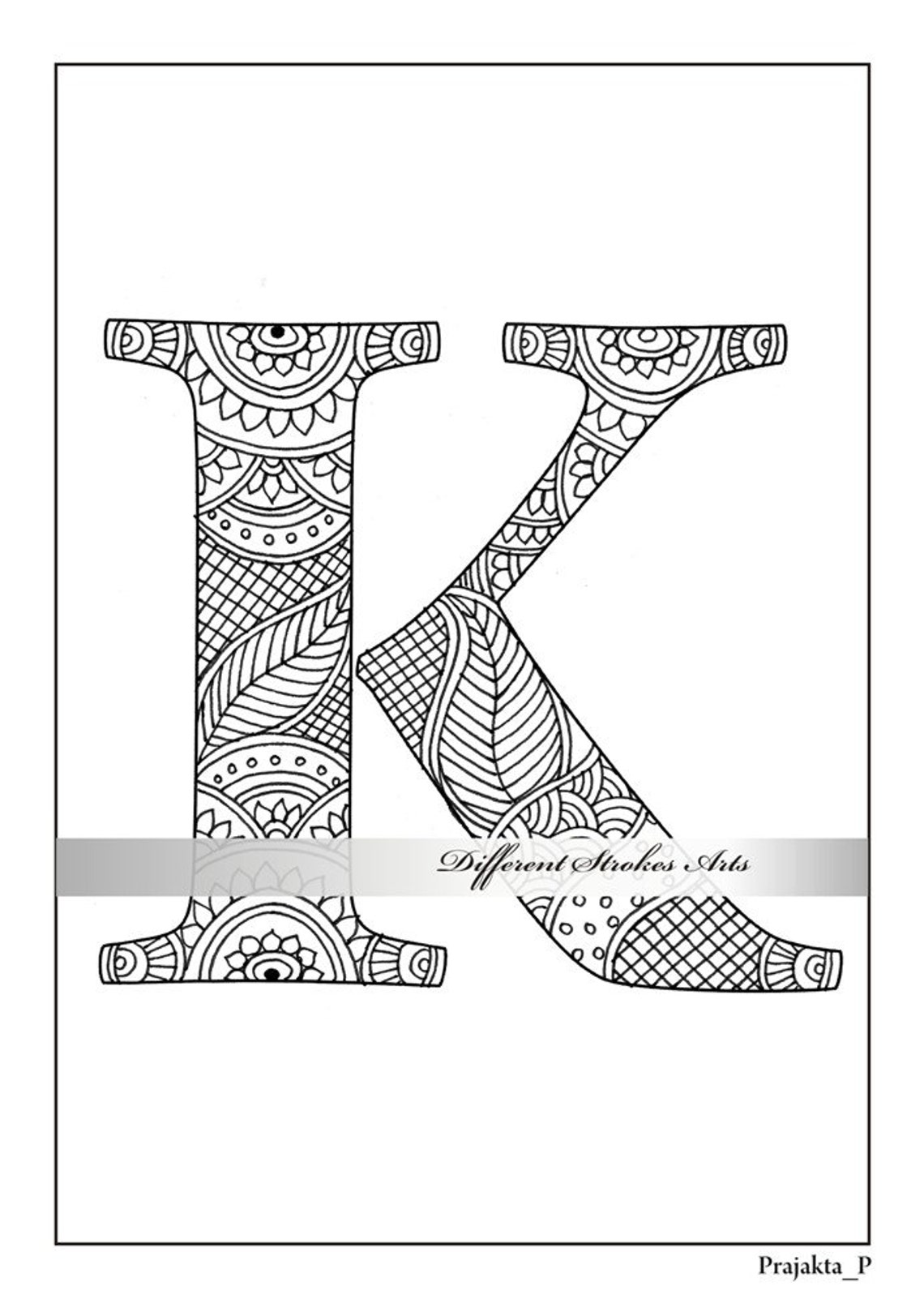 Zentangle Alphabet Printable Coloring Page Letter K Adult | Etsy