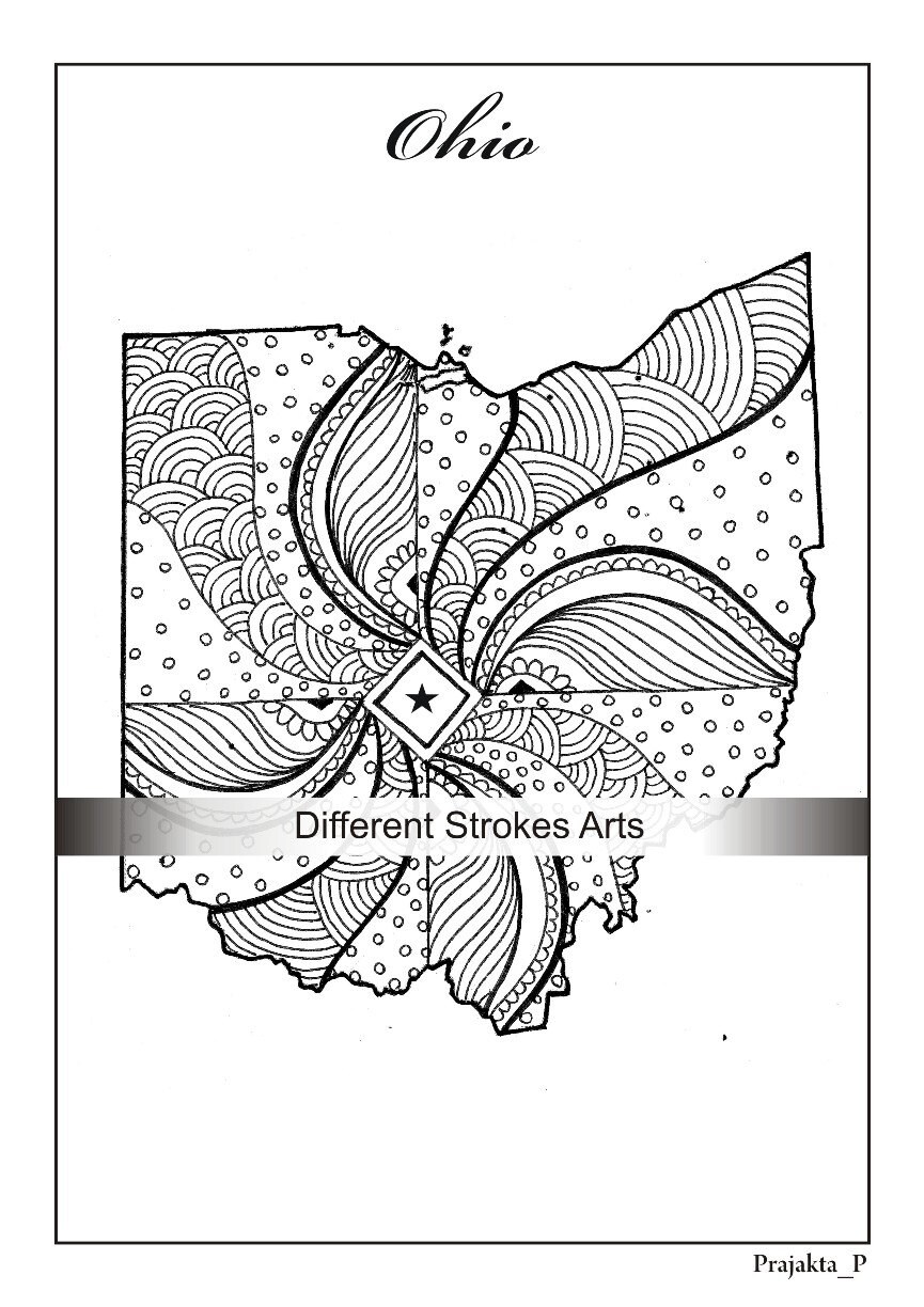 Ohio State Map Printable Coloring Pages for Adults Instant | Etsy