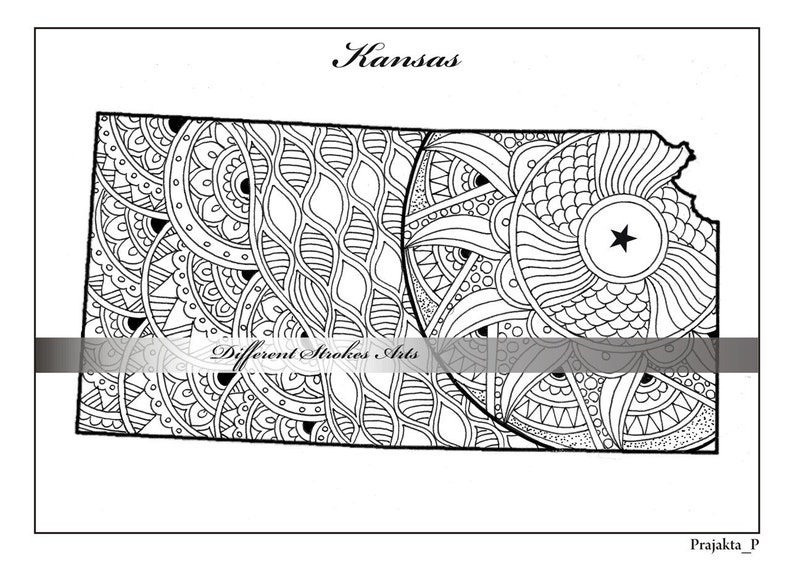 Adult coloring pages instant download Kansas map coloring | Etsy