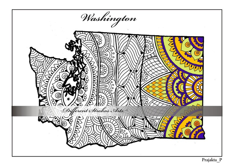 Adult Coloring Page Washington State Map, USA States Coloring ...