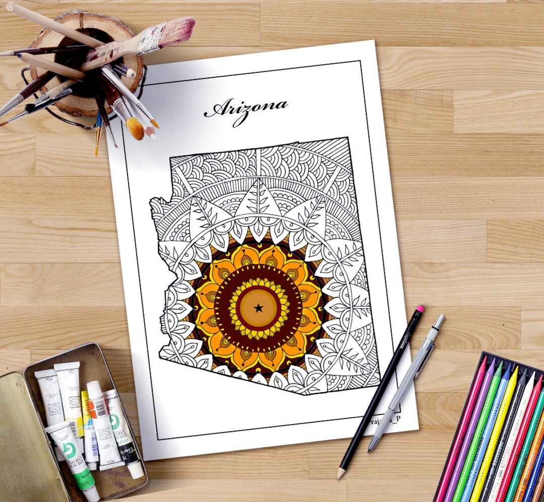 Arizona State Map, Coloring Pages, Adult Coloring Page, Map Art ...