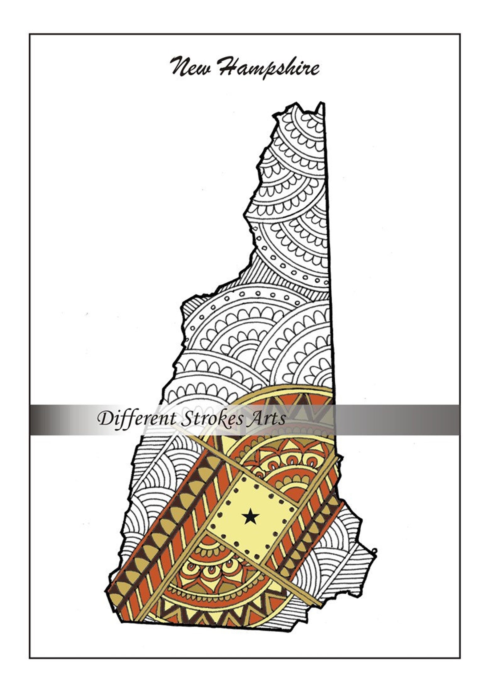 New Hampshire State Map Coloring Page for Adults Map Art - Etsy