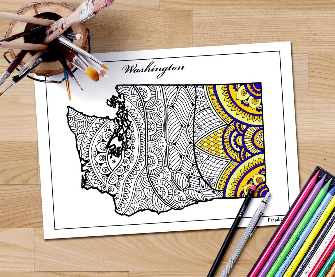 Adult Coloring Page Washington State Map, USA States Coloring ...