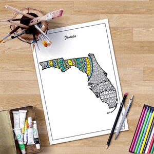 Florida Map Coloring Page for Adults, USA Map Art, Printable Map of ...