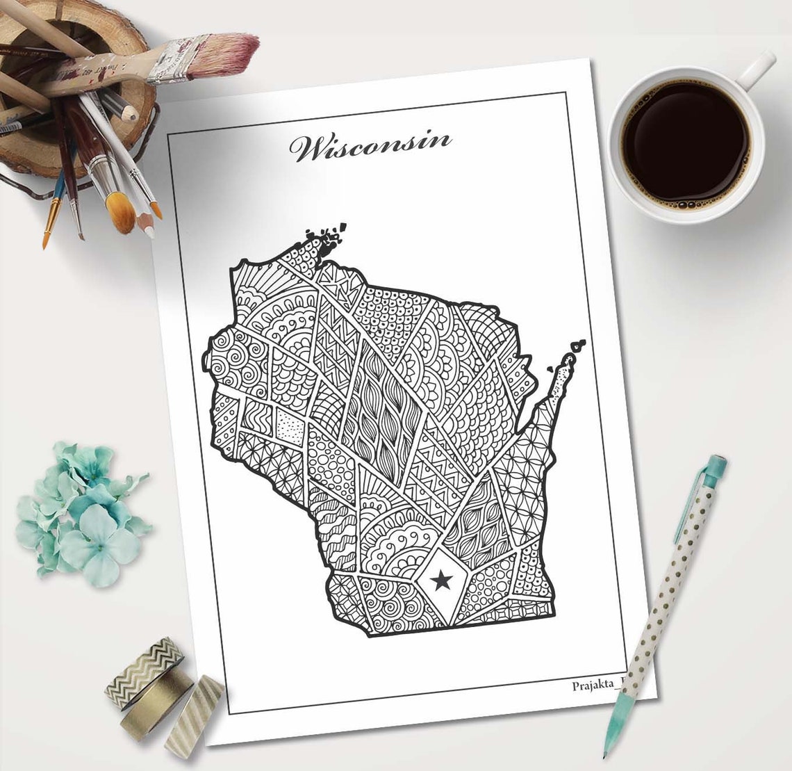 Wisconsin State Map Coloring Page, Patriotic Printable Art, State Map ...