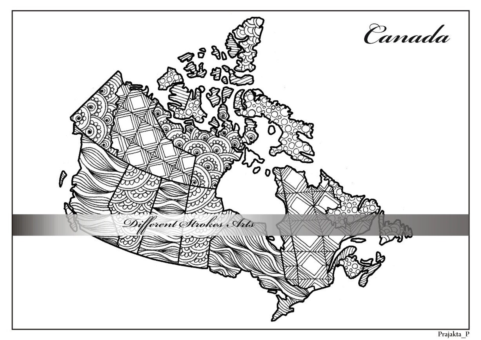 Adult coloring page Zentangle Canada colouring travel map of | Etsy