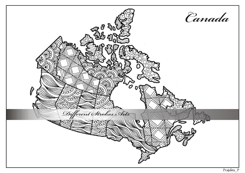 Adult coloring page Zentangle Canada colouring travel map of | Etsy
