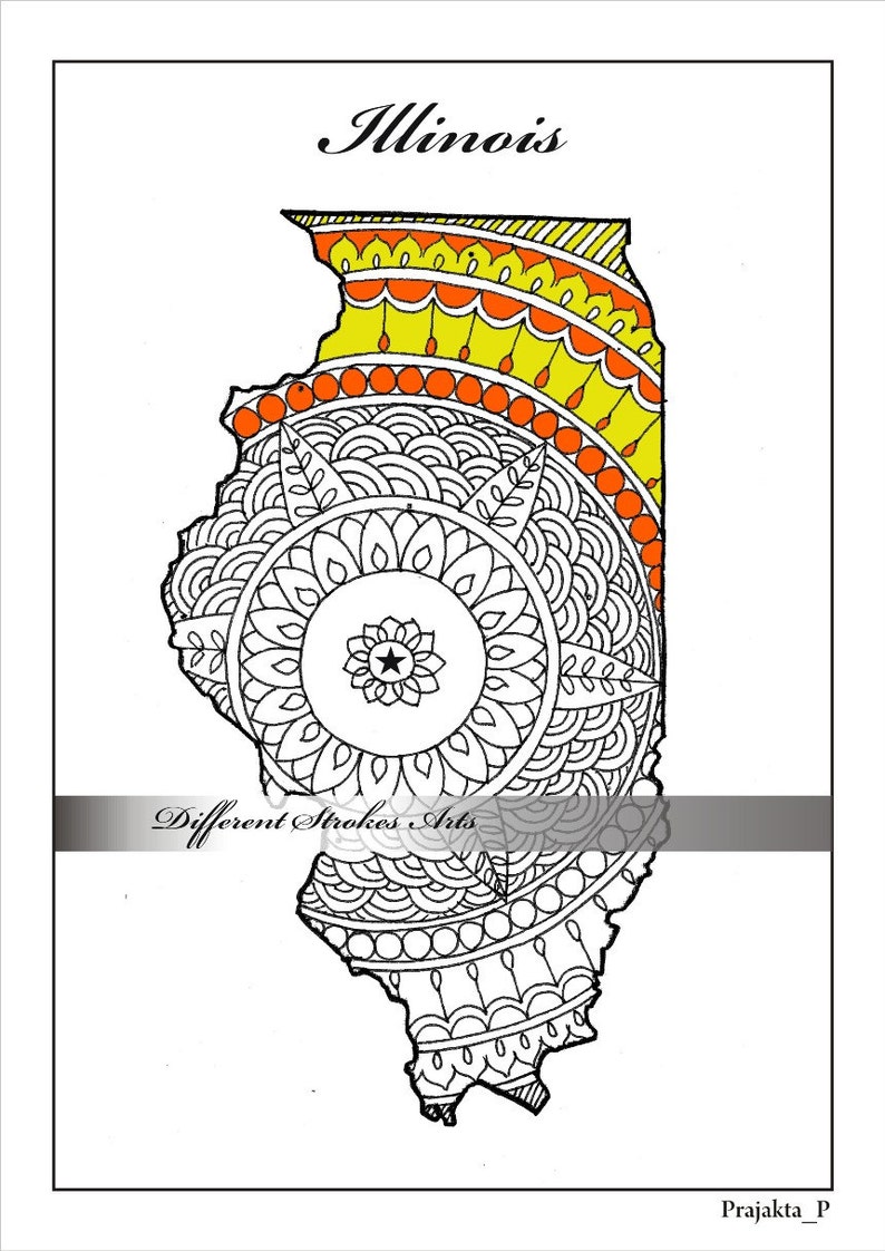 Illinois map usa decorative maps coloring page united states | Etsy