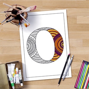 Zentangle Alphabet Coloring Page Letter O, Henna Doodle Alphabets ...