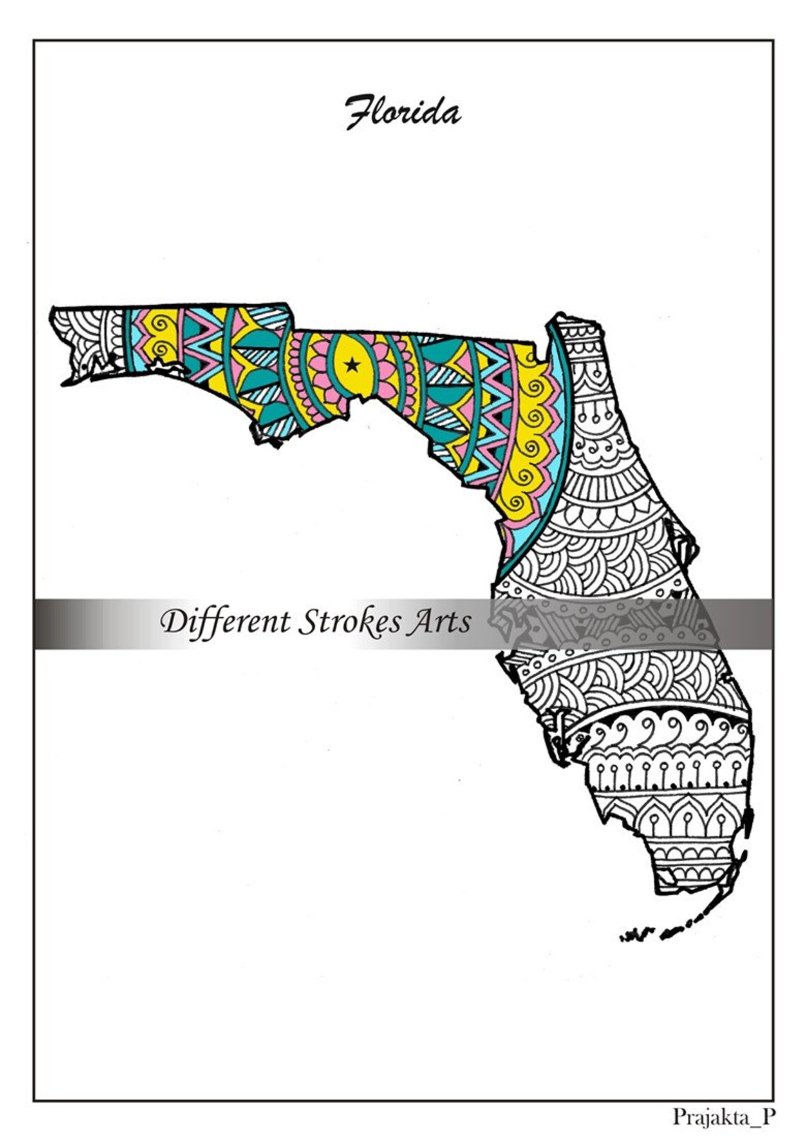 Florida Map Coloring Page for Adults USA Map Art Printable - Etsy