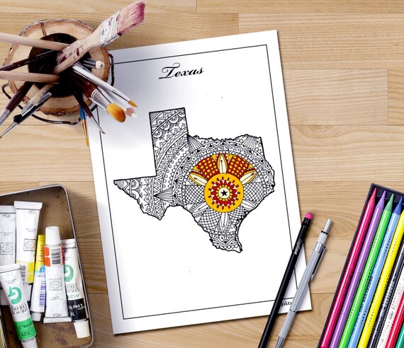 Adult Coloring Maps Texas Map States Maps Coloring Pages Us | Etsy