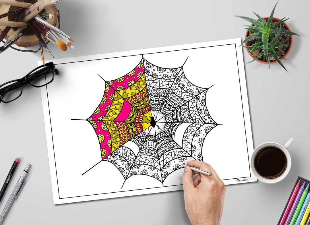 Halloween Coloring Pages Spider Web, Zentangle Spiderweb, Zentangle ...