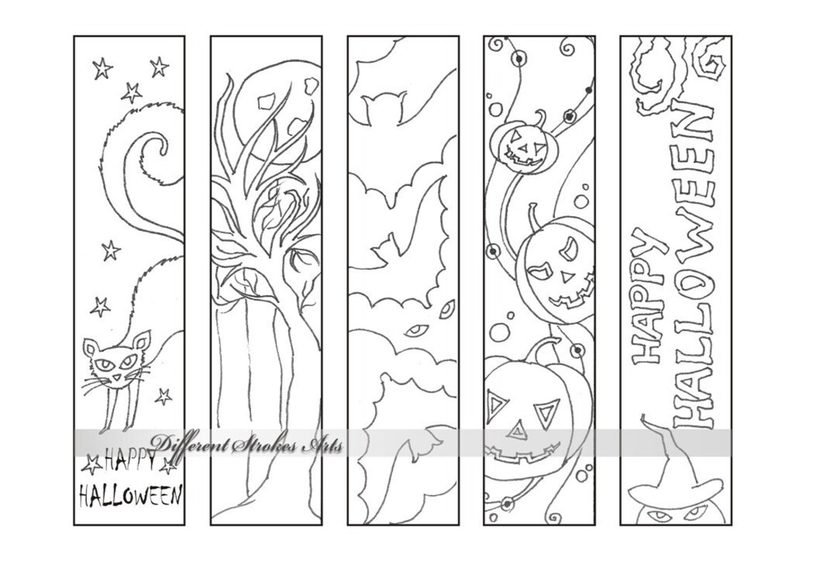 Halloween coloring bookmarks printable bookmarks to color | Etsy