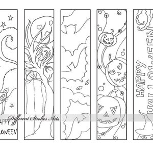 Halloween coloring bookmarks printable bookmarks to color | Etsy