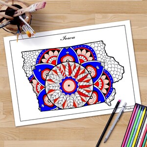 Iowa State Map Coloring Page for Adults, Patriotic Printable Art ...