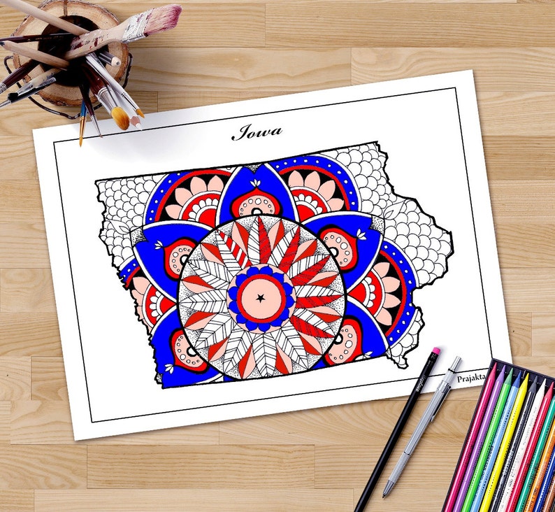 Iowa State Map Coloring Page for Adults Patriotic Printable | Etsy
