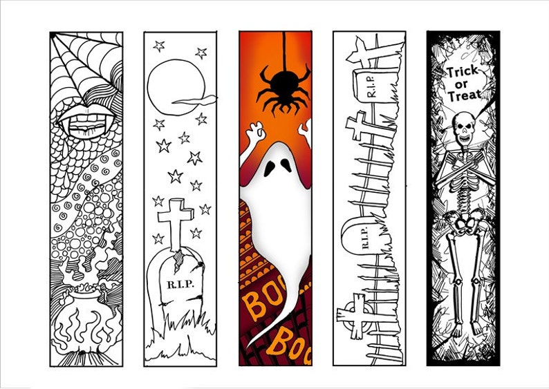 Halloween Lesezeichen Erwachsene Malvorlagen Halloween | Etsy